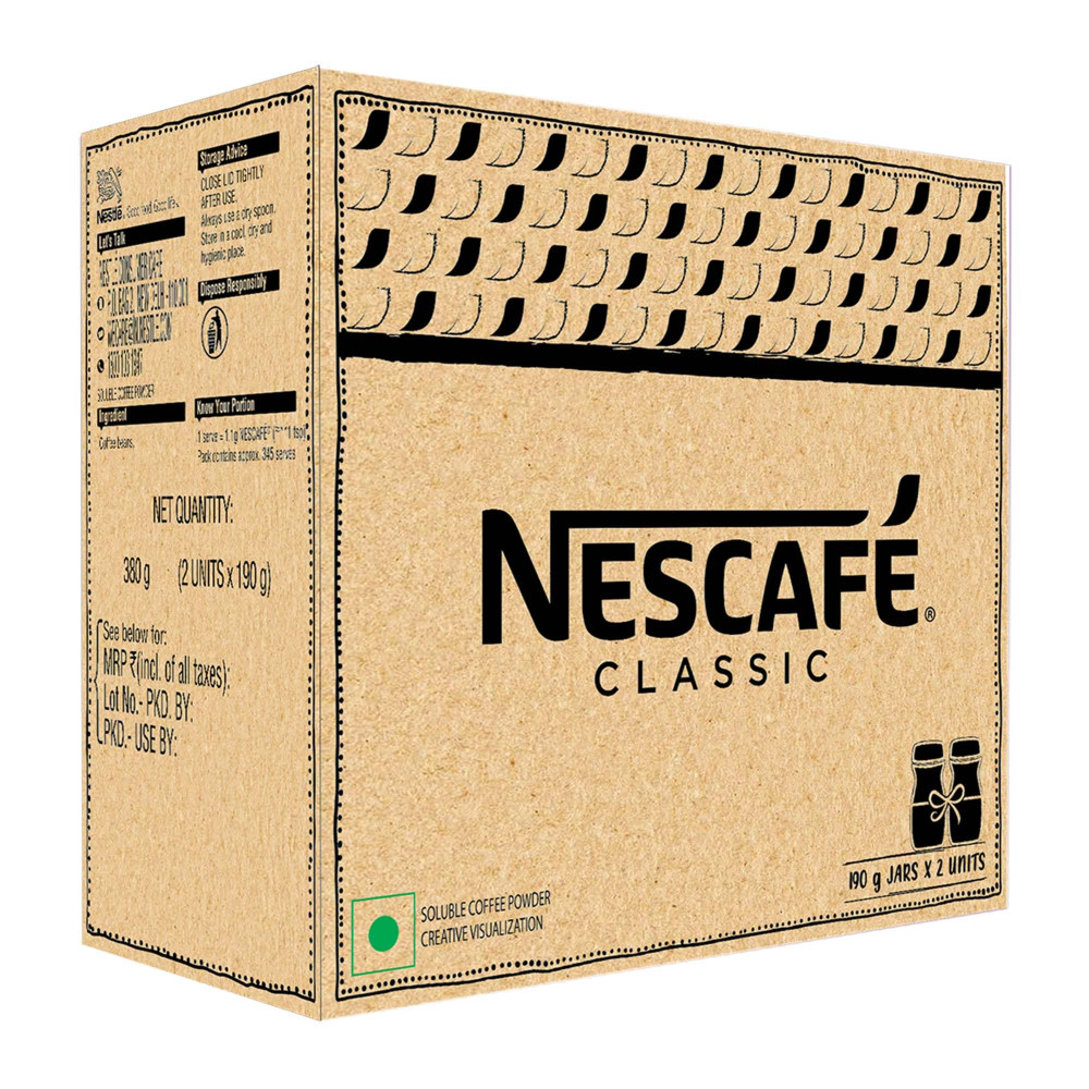 NESCAFE Classic Instant Coffee Powder, 380g (2 units x 190g jar ...