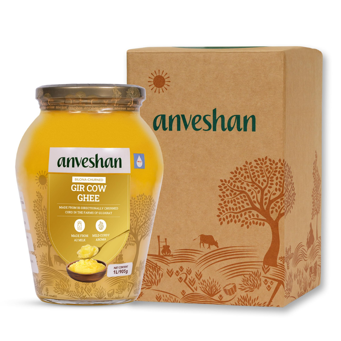 Anveshan A2 Gir Cow Ghee Bilona Method 1Liter, Traditional Bilona ...