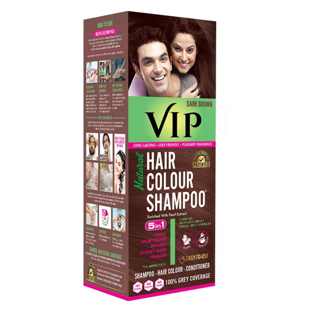 VIP Hair Colour Shampoo for Men and Women, 180ml, Dark Brown | No ...
